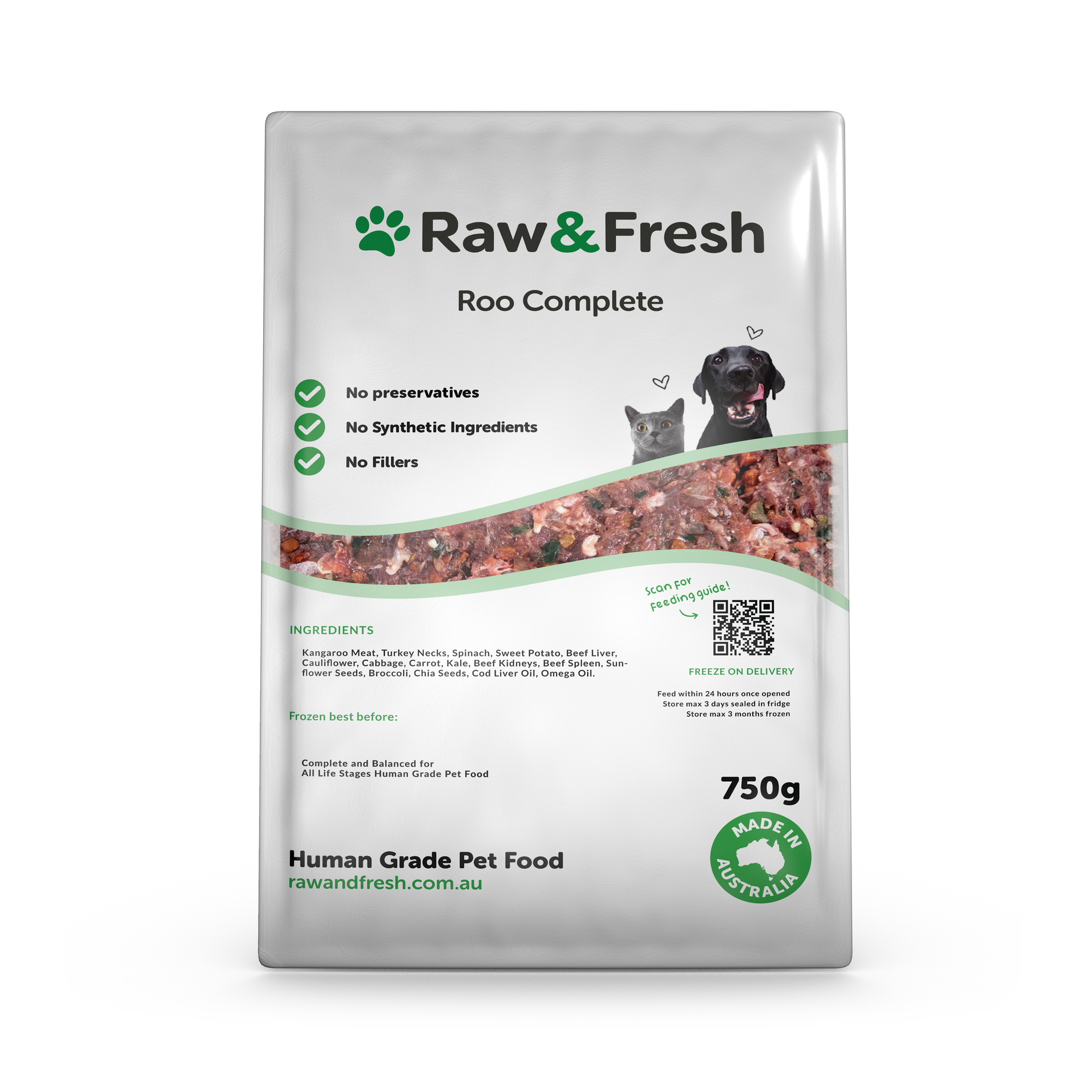 Raw Kangaroo Dog Food - Complete & Balanced AAFCO Recipe
